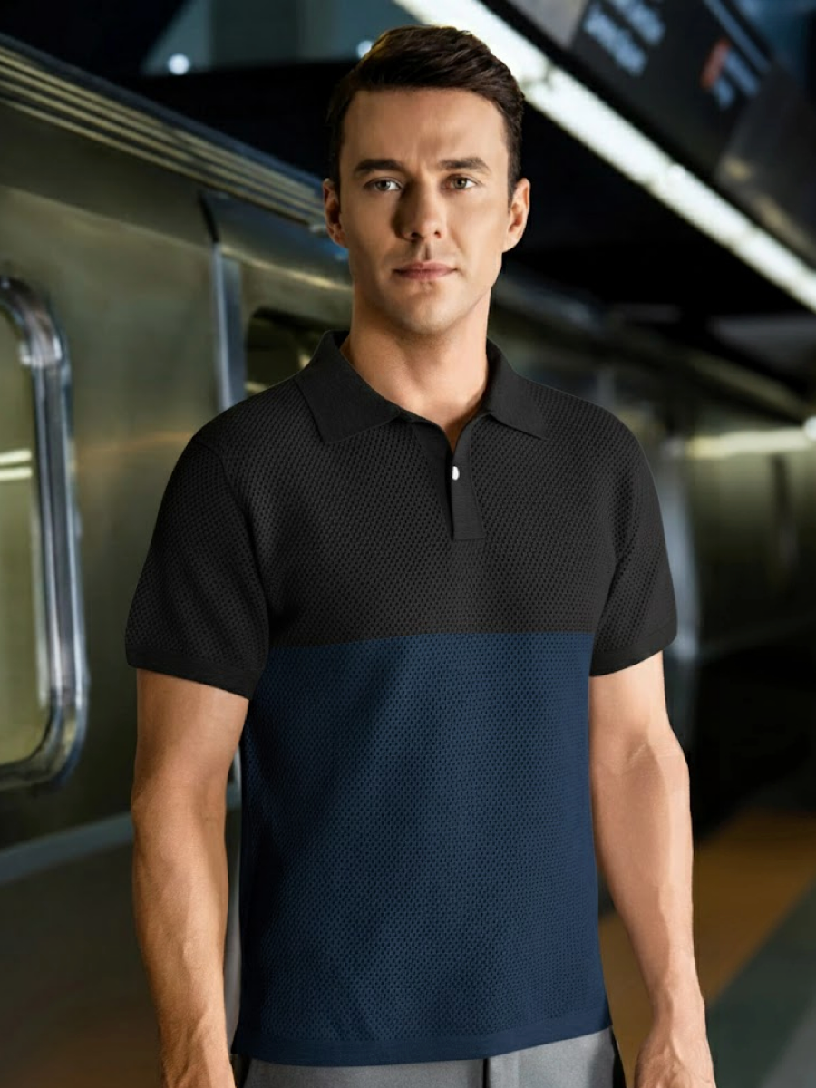 Men's Labs 3D Print-Knit Air Polo - Black - Peacock Color Block ...