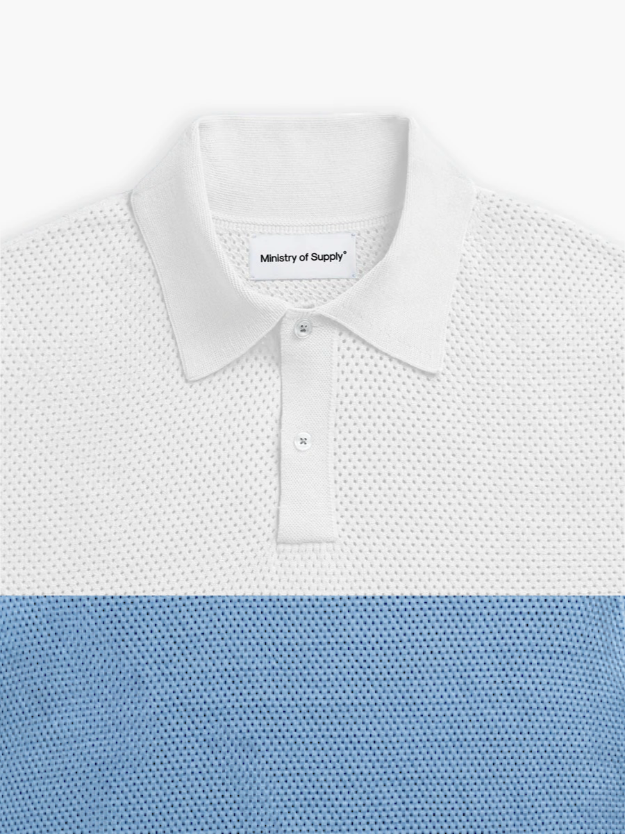 Men's Labs 3D Print-Knit Air Polo - Ivory - Light Blue Color Block ...